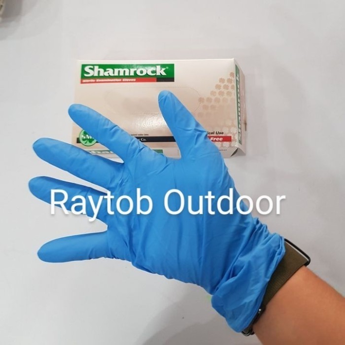Jual Sarung Tangan Karet Latex Apd Shamrock Nitril Non Powder Blue ...