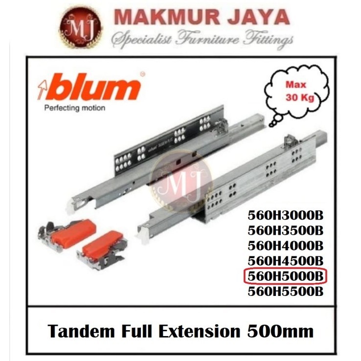 Jual Rel Tandem Blum 50Cm Full Extension Slowmotion Soft Close Rel Laci ...