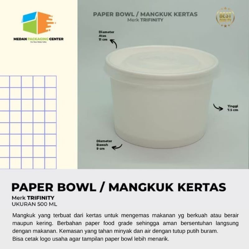 Jual Paper Bowl Putih 500ml Merk Trifinity / Mangkok kertas putih ...