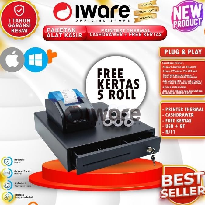 Jual Paket Kasir Printer Bluetooth Thermal Cash Drawer Free Kertas 5 ...