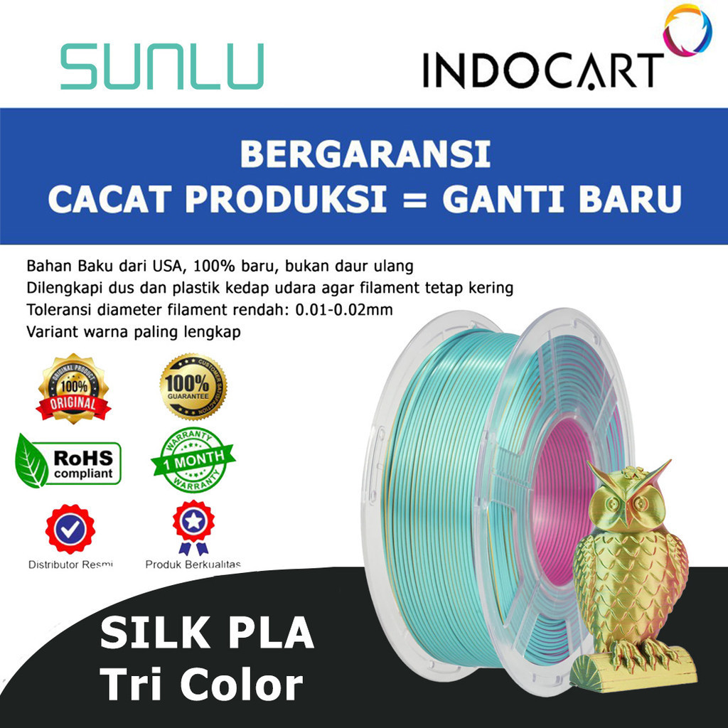 Jual 3D Printer Filament SUNLU SILK PLA Tri Color Filament 1kg | Shopee ...
