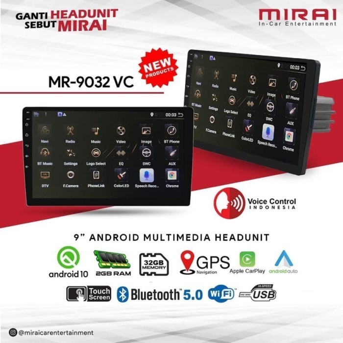 Jual HEAD UNIT ANDROID MIRAI 9 INCH MR-9032VC 9032 VC CARPLAY VOICE COMMAND MURAH | Shopee Indonesia