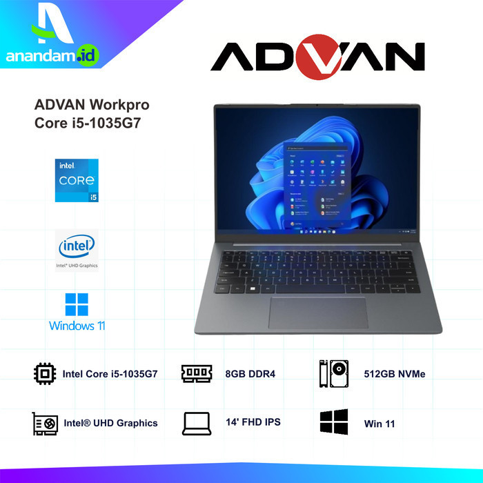 Jual Laptop ADVAN Workpro Core i5-1035G7 8GB 512GB SSD 14" FHD W11 ...