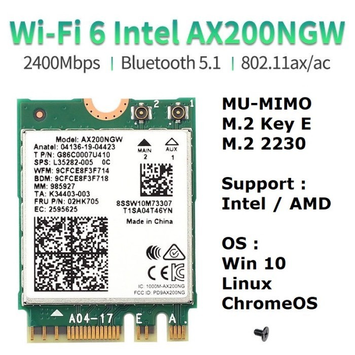 Jual Wifi Card Wireless Intel 6 Ax200 802.11Ax Ac Bt5.1 Ngff M.2 2G 5G ...
