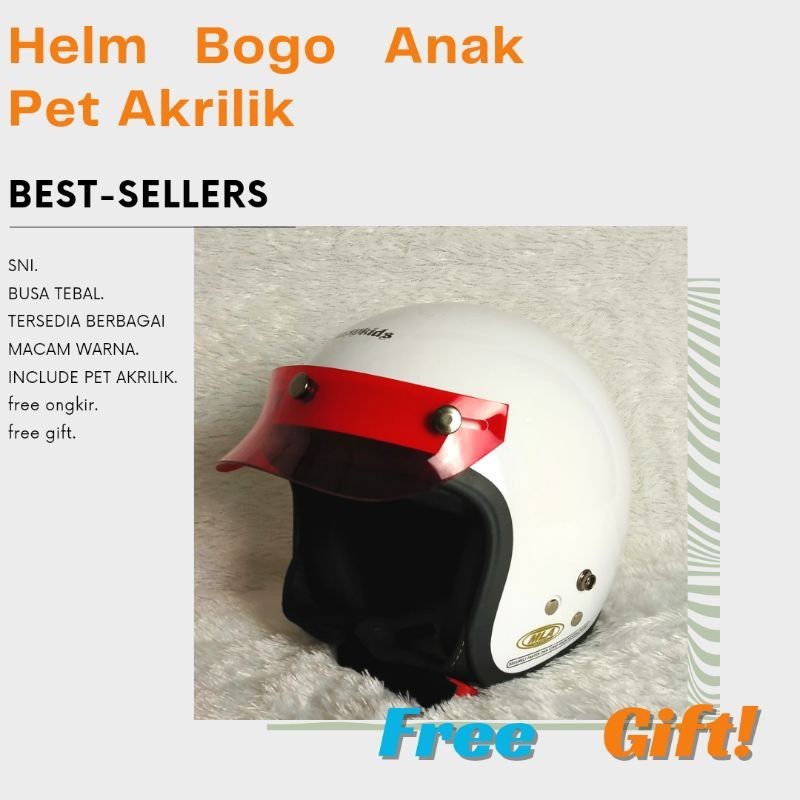 Jual Helm Anak Helm Bogo Anak Putih Polos SNI Usia 3-9 Tahun +ped ...