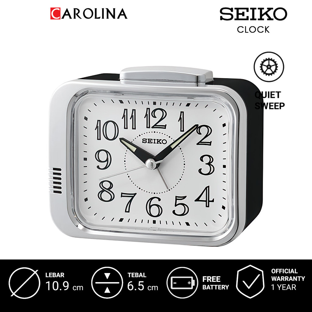 Jual Jam Beker QHK049S SEIKO Silver Black Color White Dial Bell Alarm ...