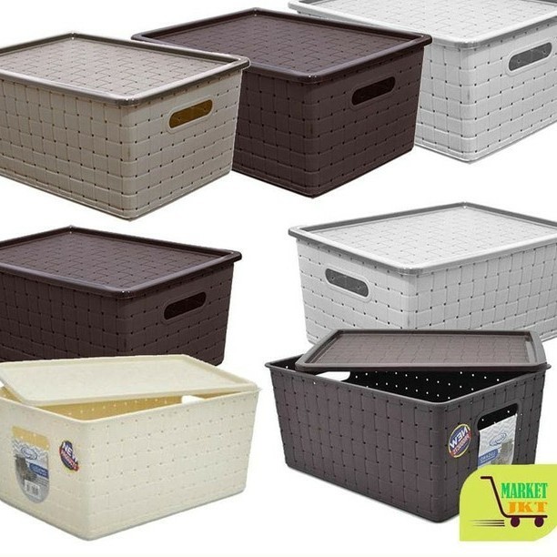 Jual Storage Box Kotak Lugano M Warna Putih Moka Coklat Plastik Rotan ...