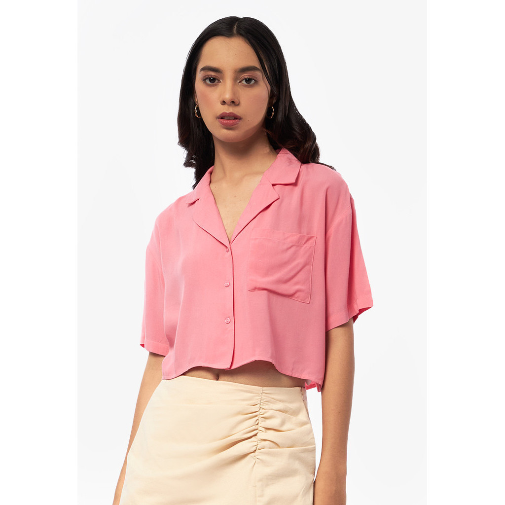 Jual COLORBOX Short Sleeve Rustic Blouse Pink | Shopee Indonesia