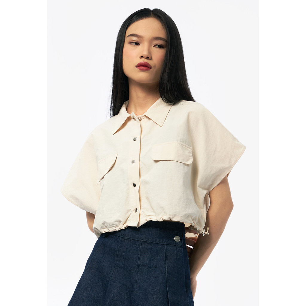 Jual COLORBOX Oversized Short Sleeve Shirt Ecru | Shopee Indonesia