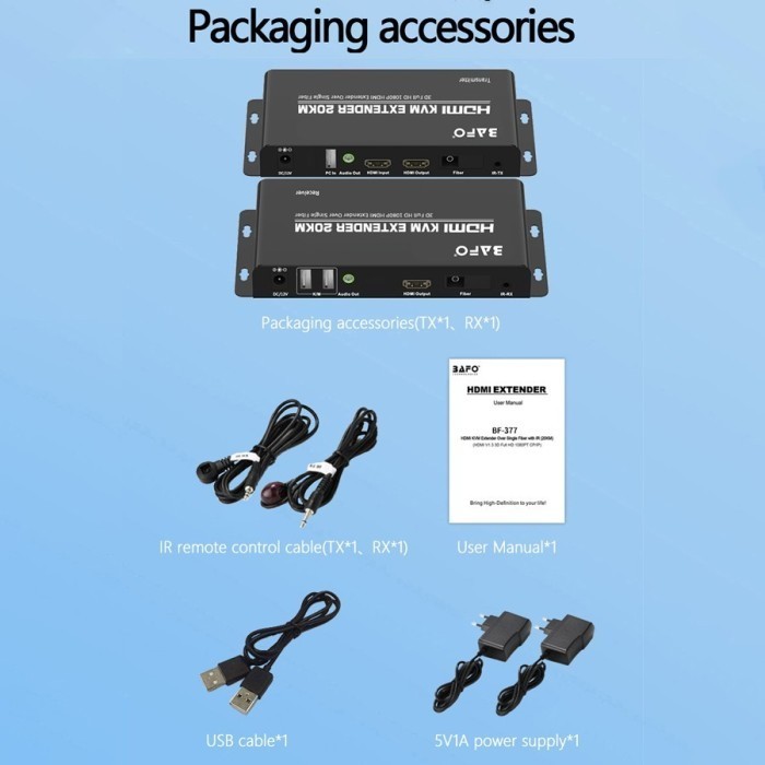 Jual Bafo Bf-377 Kvm Hdmi Extender Fo Fiber Optic Up To 20Km | Shopee ...