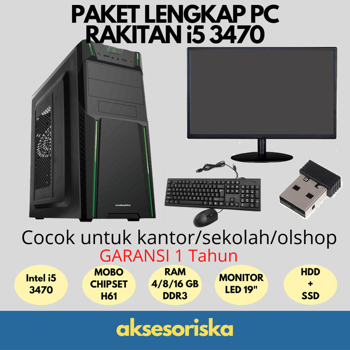 Jual Paket Lengkap Pc Rakitan Komputer Intel Core I5 3470 Monitor Led 19" | Shopee Indonesia