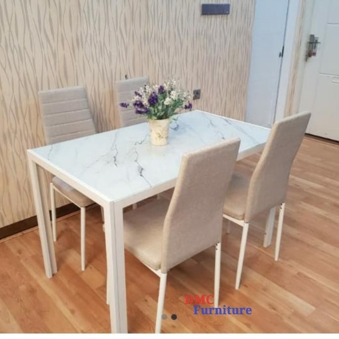 Jual Meja Makan 4 Kursi Kaca Import Meja Makan putih Minimalis | Shopee ...