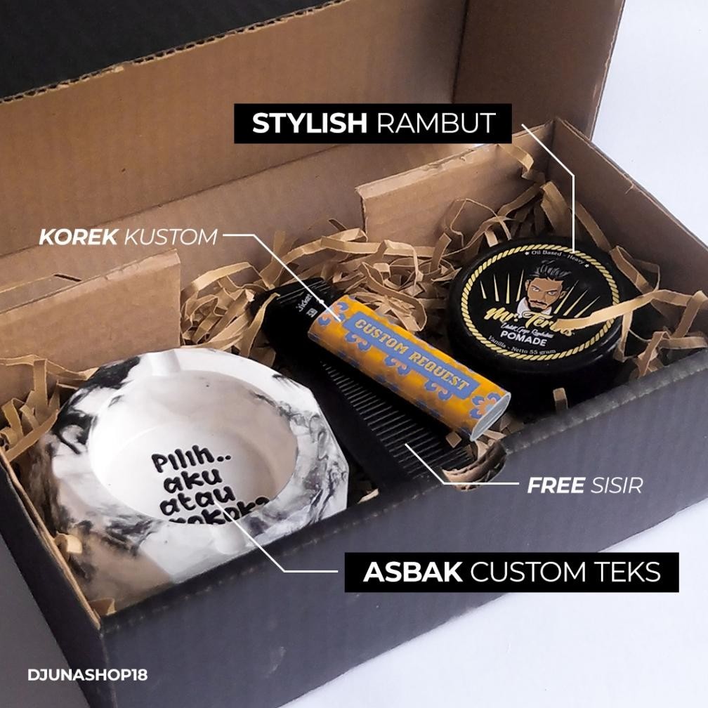 Jual HAMPERS POMADE KOREK CUSTOM SISIR ASBAK ASHTRAY CUSTOM TEKS KADO ...