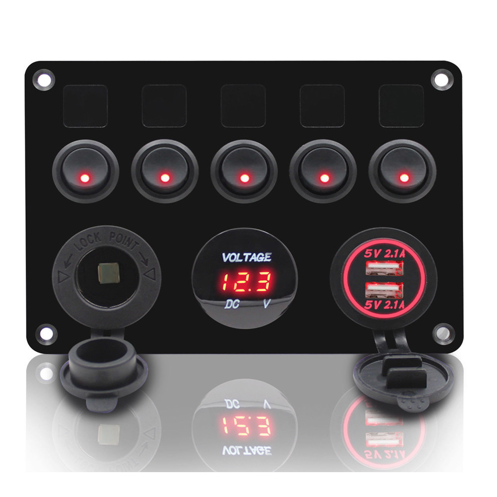 Jual Saklar Panel Mobil RV Yacht 5 Way USB Voltmeter DC 12/24V - GT-17 ...