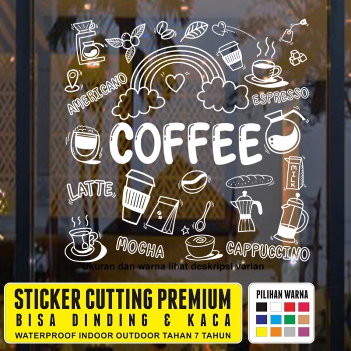 Jual STIKER KACA DINDING KAFE KOPI COFFEE SHOP DOODLE CUTTING STICKER ...