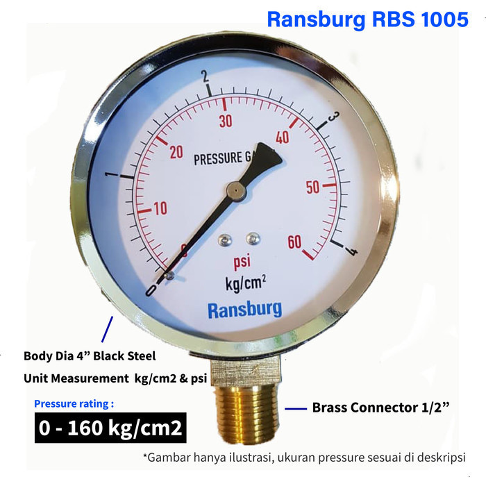 Jual Ransburg RBS 1005A Pressure Gauge 0 160 Kg/cm2 Dia 4" Manometer ...