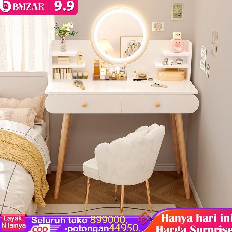 Jual Meja rias kaca lampu LED Rak kosmetik Meja Rias Putih Meja ...