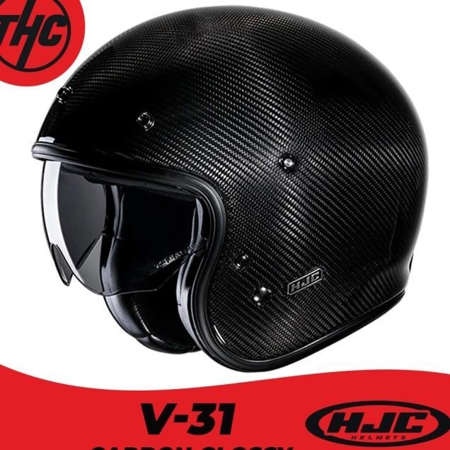 Jual Hjc V31 Carbon Glossy Half Face Helmet Helm Half Double Visor ...