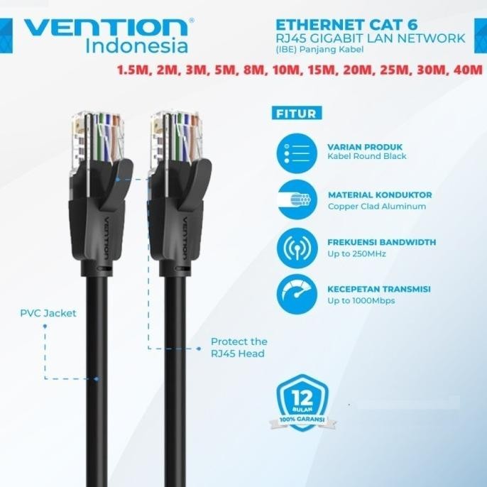 Jual Vention IBE Kabel Lan RJ45 Cat6 Cat.6 Gigabit UTP 15M 20M 25M 30M 40M | Shopee Indonesia