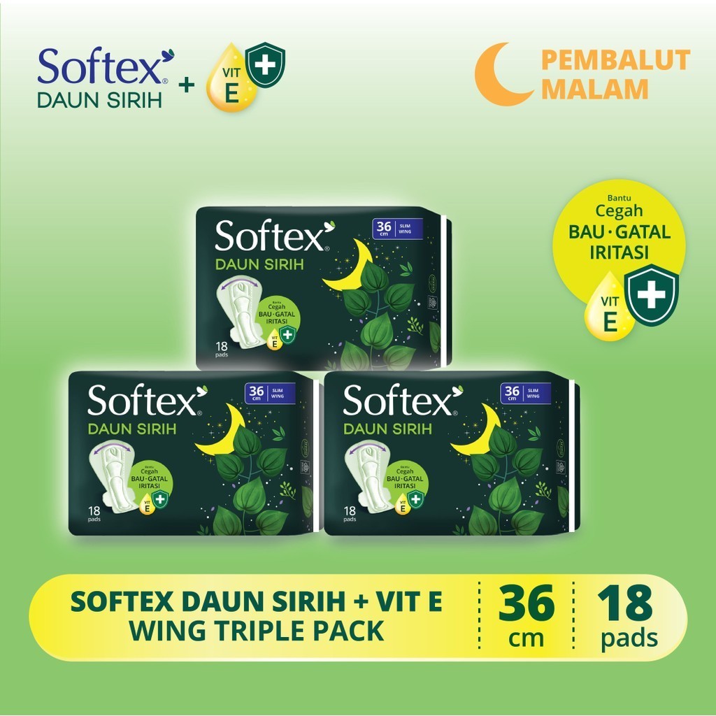 Jual Softex Daun Sirih + Vitamin E Jumbo Pack 36cm 18s x 3 Pack ...