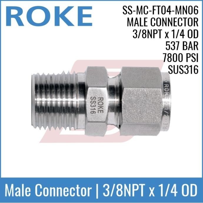Jual HARGA DISC - ROKE | MALE CONNECTOR | MC | SUS316 | 3/8NPT X 1/4OD ...