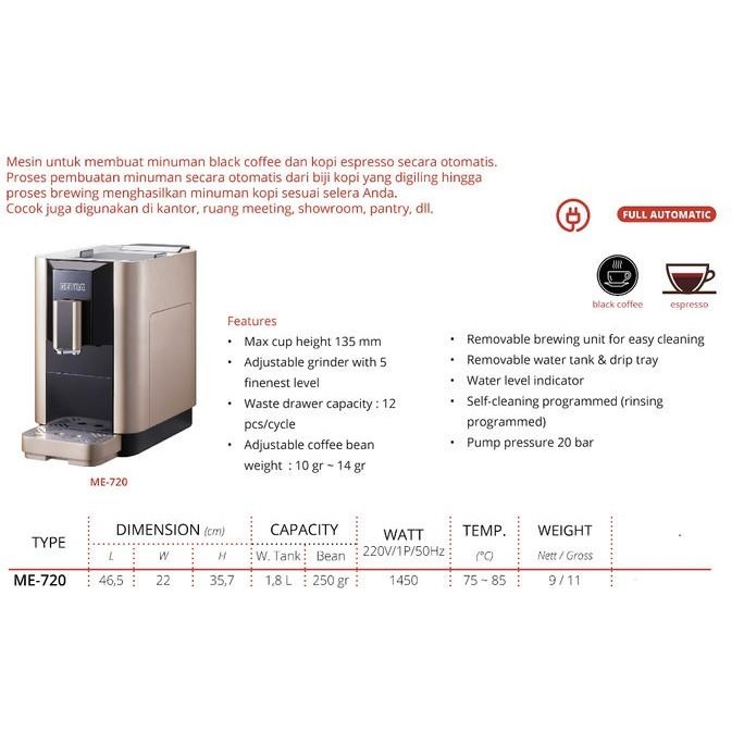 Jual [Baru] Getra Coffee Machine Full Automatic Me-720 / Mesin Pembuat ...