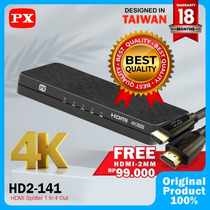Jual Px Hd2-141 Hdmi Splitter (1 In 4 Out) Full Hd 3D 4K 4 Port 80 ...