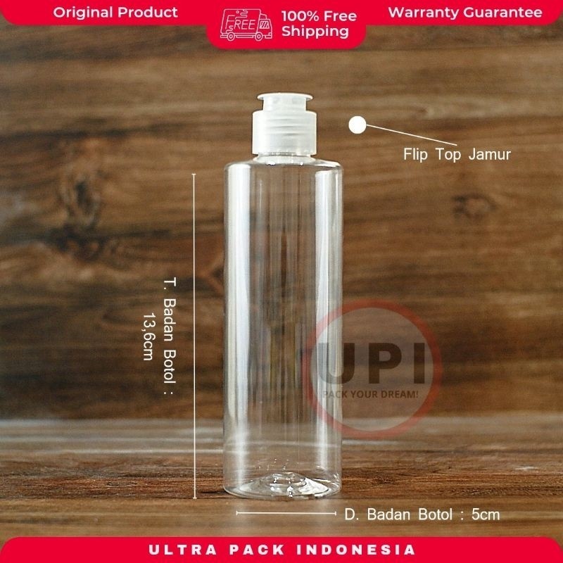 Jual KEMASAN BOTOL FLIPTOP ISI ULANG - BOTOL PET RF 250ML CLEAR + FLIP TOP JAMUR | Shopee Indonesia