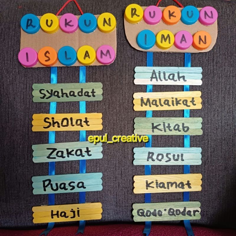 Jual prakarya hiasan dinding rukun islam dan rukun iman dari tutup botol dan stik eskrim ...