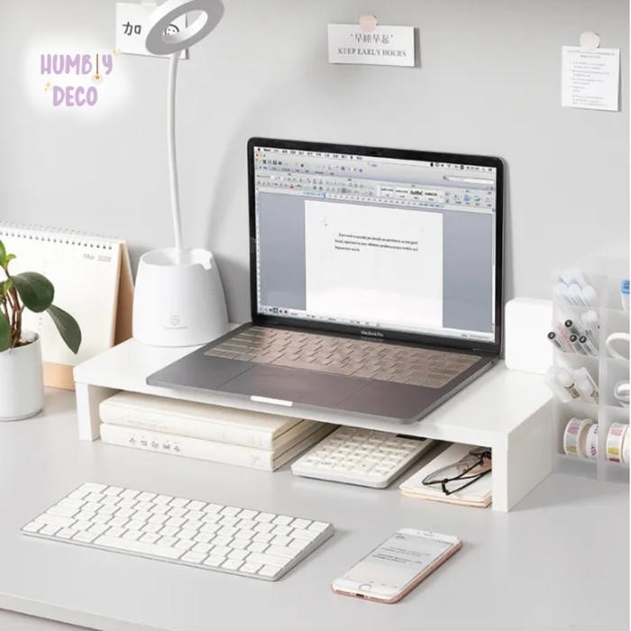Jual Korean Aesthetic White Study Table Wood Rack Desk Organizer ...