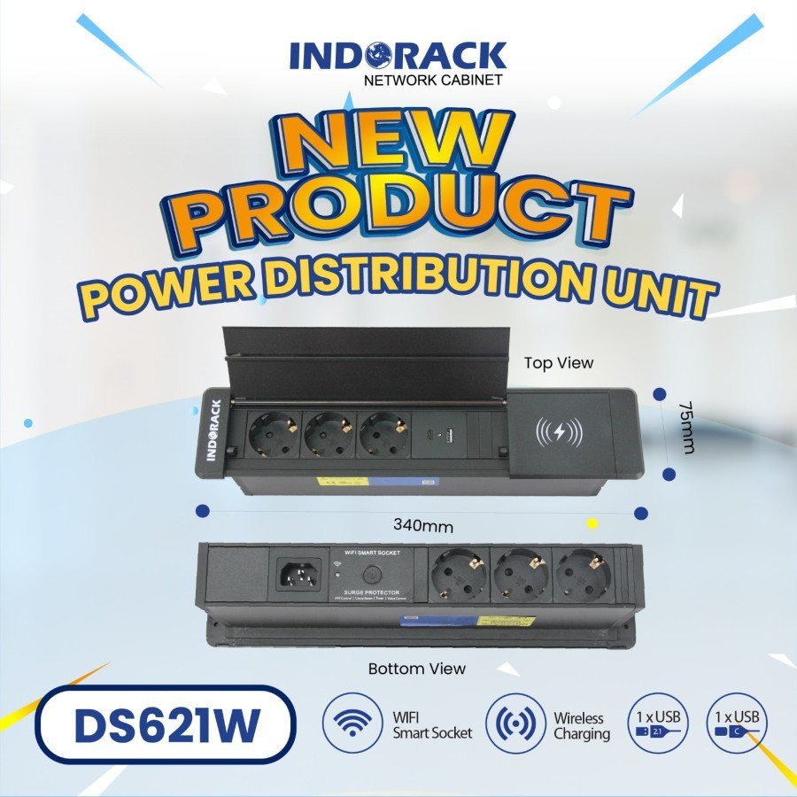 Jual INDORACK PDU 6 Outlet w/ USB & C Port, Wireless Charger, Smart ...