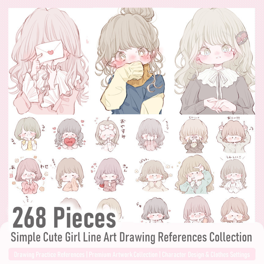 Jual Drawing References Illustration - Simple Cute Girl Line Art ...