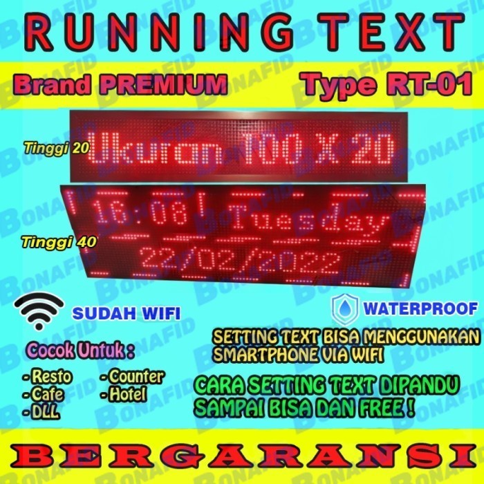Jual Led Running Text 100 Cm X 20 Cm Moving Sign Warna Merah Indoor ...