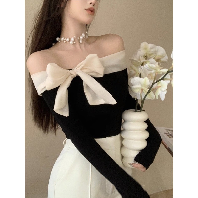 Jual [SENYOUMAI] Kaus Lengan Panjang Simpul Pita Satu Bahu Gaya Korea ...