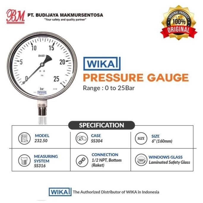 Jual NEW WIKA Bourdon Tube Pressure Gauge 6 Inch (0 to 25 Bar) | Shopee Indonesia