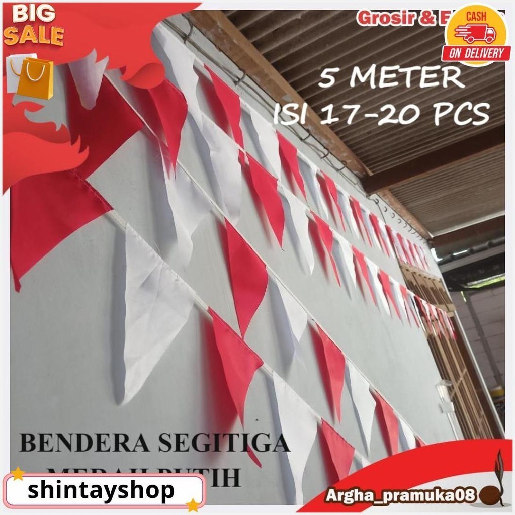 Jual BANDERA SEGITIGA MERAH PUTIH RENTENG BENDERA HIAS WARNA WARNI / BUNTING FLAG BAHAN KAIN ...