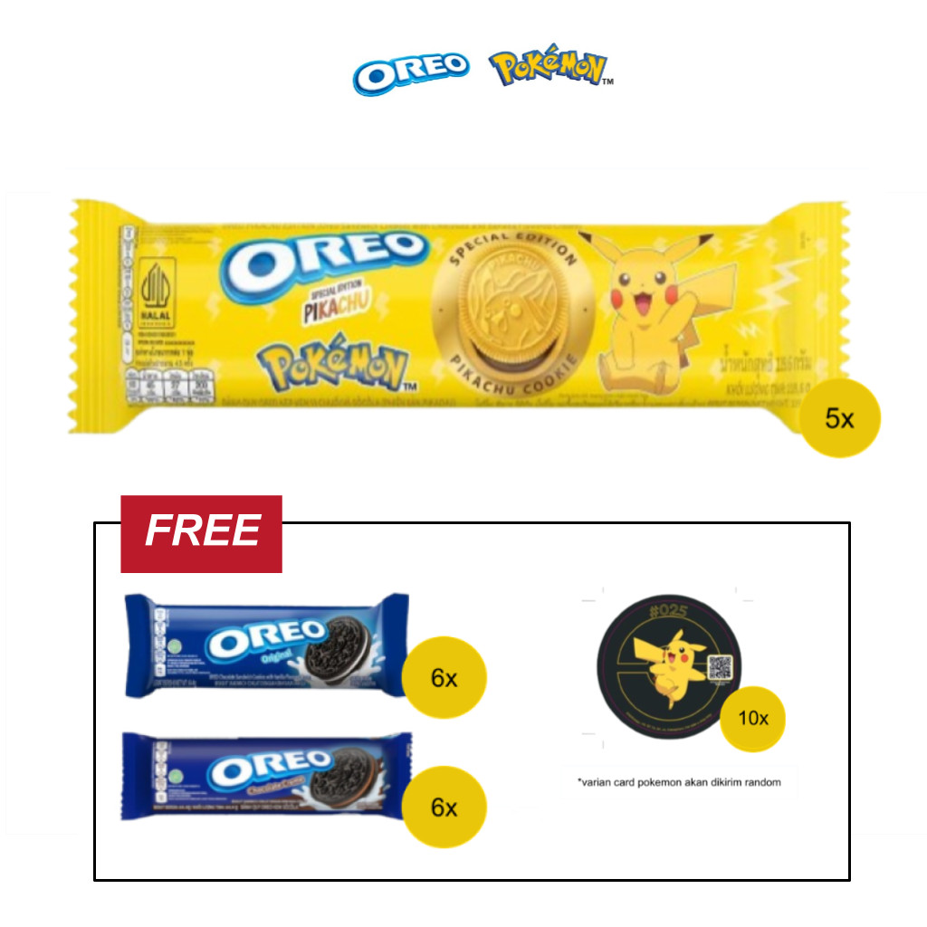 Jual Oreo Pokemon Biskuit Chocolate Banana 119.6g x 5 Free GIFT Oreo ...