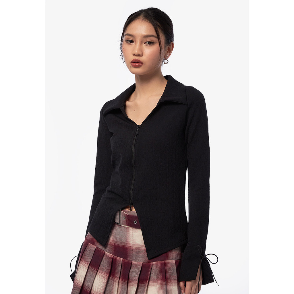 Jual COLORBOX V-Neck Long Sleeve Top Black | Shopee Indonesia