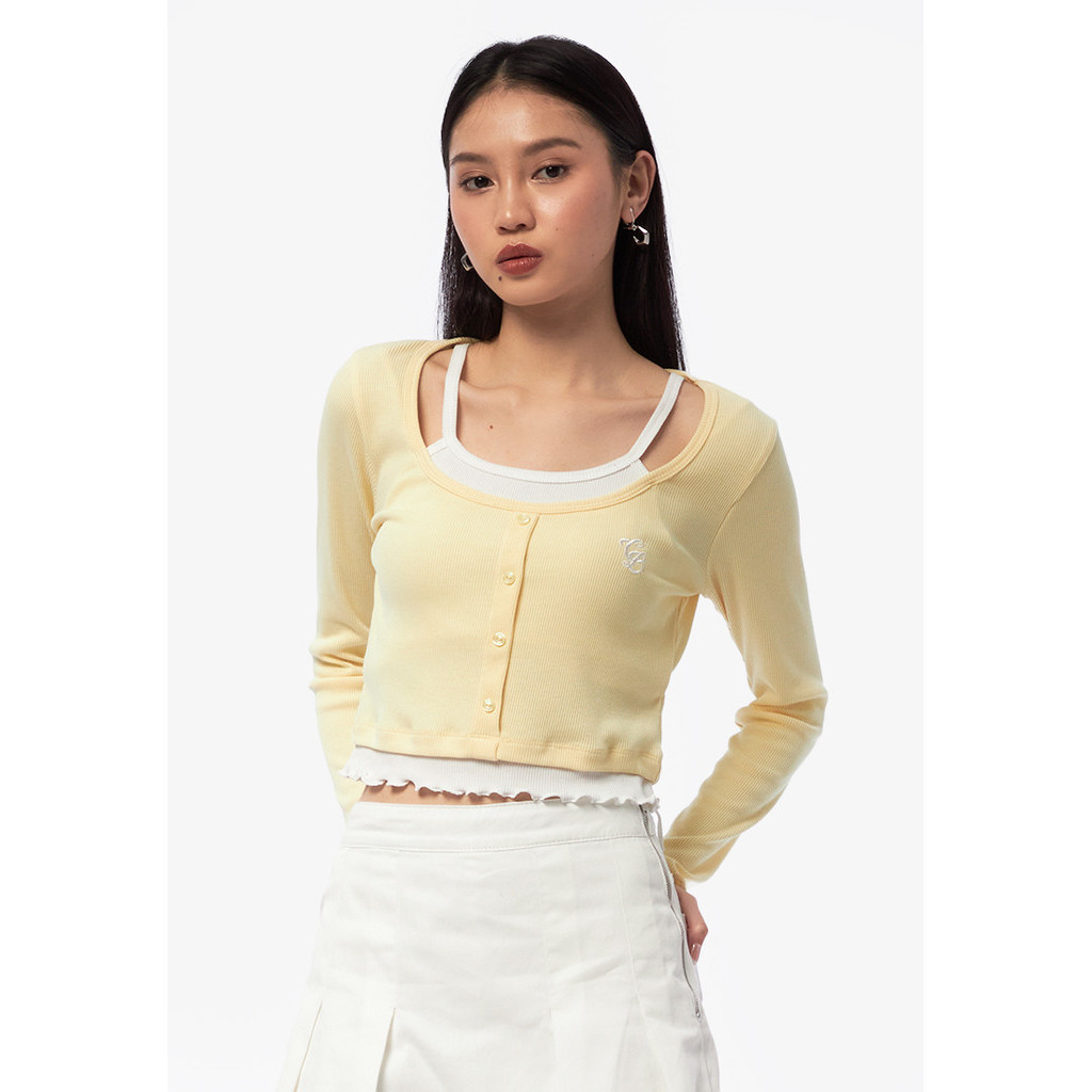 Jual COLORBOX Double Layered Long Sleeve Top Yellow | Shopee Indonesia