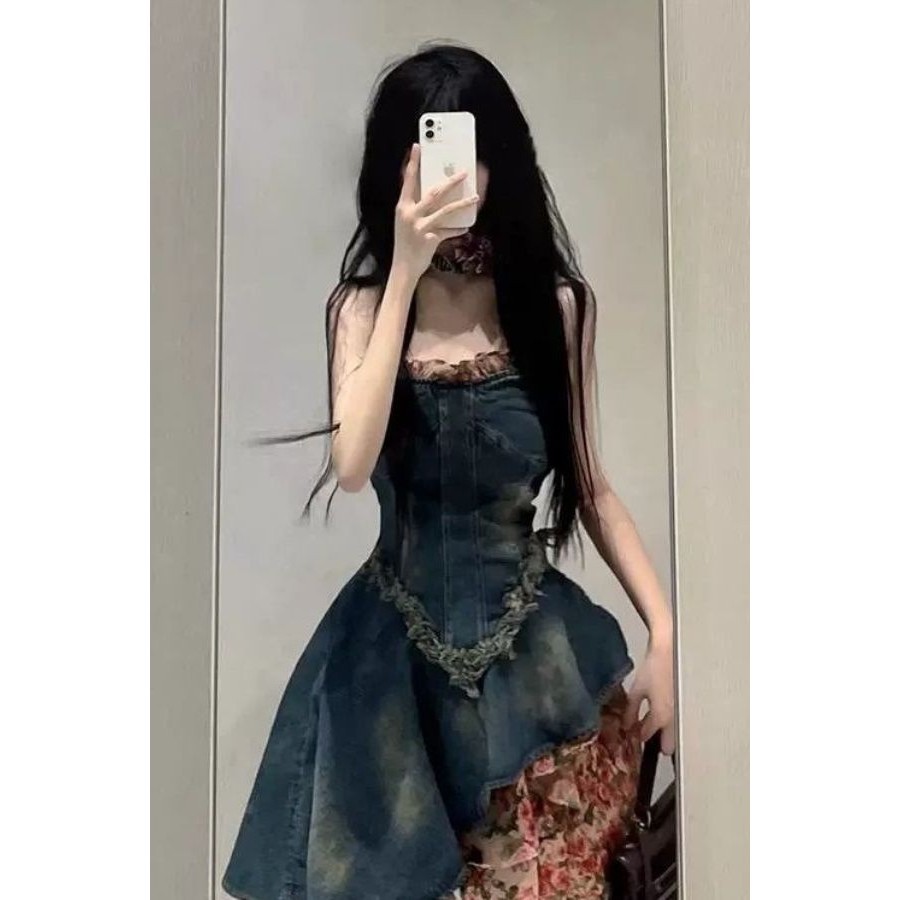 Jual Gaun denim tube top keren manis yang benar-benar cantik untuk ...