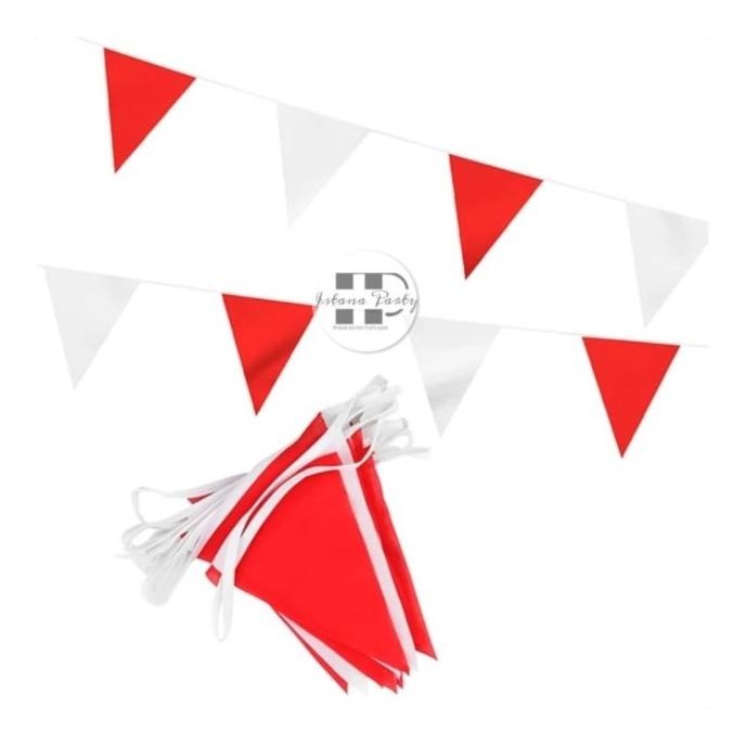 Jual ( PACK 50 MTR ) bendera segitiga merah putih / umbul umbul karnaval HUT RI aguatus kain TA ...
