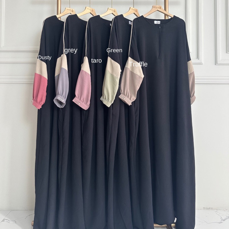 Jual Gamis Simple dan Anggun // IFABHANU - Abaya Halimah Bahan Crinkle Airflow Premium Busui ...