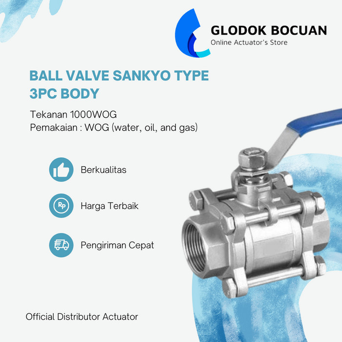 Jual 1/2" Ball Valve Sankyo / Keran Air Stainless Steel Type 3Pc Body 1/2" | Shopee Indonesia