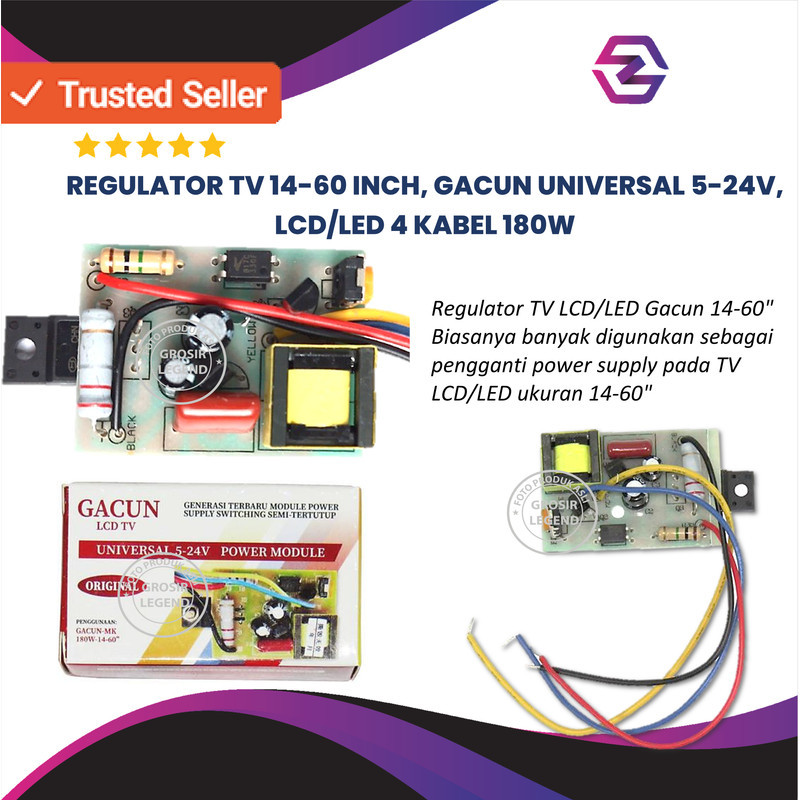 Jual REGULATOR TV 14-60 INCH GACUN UNIVERSAL 5-24V LCD/LED 4 KABEL 180W ...