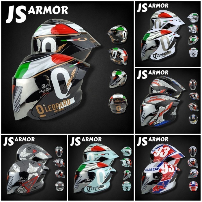 Jual HELM JS ARMOR MOTIF LEOPARD, RED BULL ORIGINAL / HELM HALF FACE ...