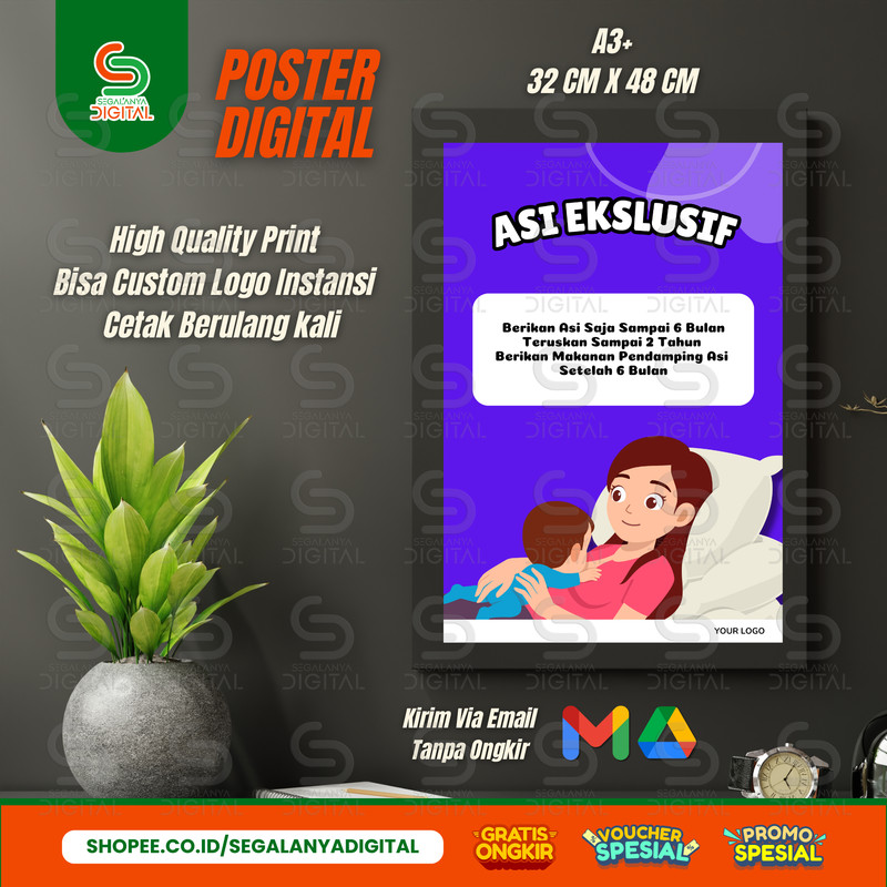Jual (PK.104)Poster Kebidanan Manfaat Asi Eksklusif (Bisa Custom Logo ...