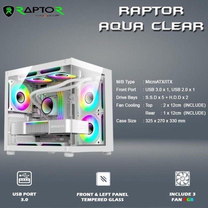 Jual Casing Raptor Aqua Clear Include 3 Fan Rgb | Shopee Indonesia