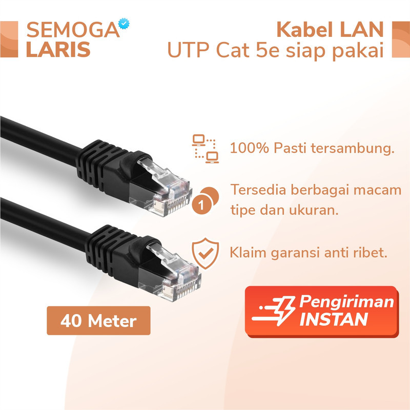 Jual 40 Meter - Kabel LAN UTP Cat 5e Indoor Hitam Siap Pakai - Support ...