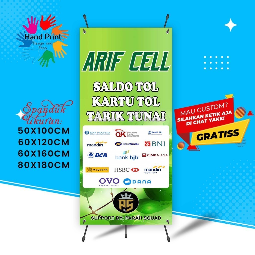 Jual Cetak Spanduk Banner Konter Cell Hijau MMT Spanduk Custom 60x160 ...