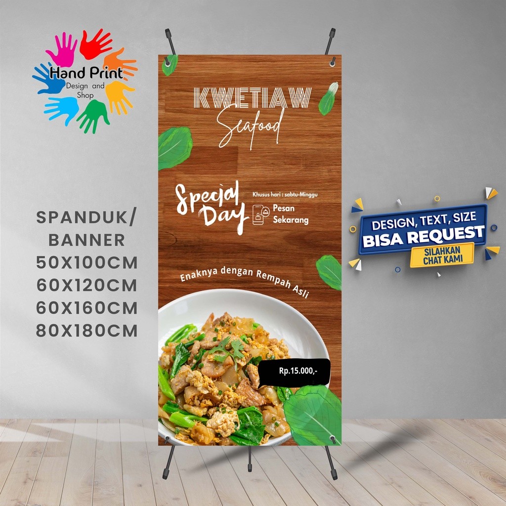 Jual SPANDUK BANNER Kwetiaw Seafood Warna Coklat 60x160 CM Outdoor Free ...